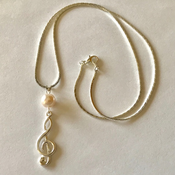 Jewelry | Silver Music Clef Note Pearl Necklace 18 | Poshmark